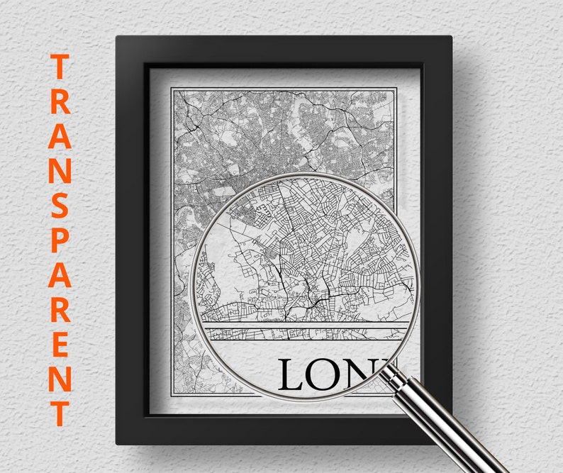 TRANSPARENT London City Map Detailed London Map London Wall Art London ...