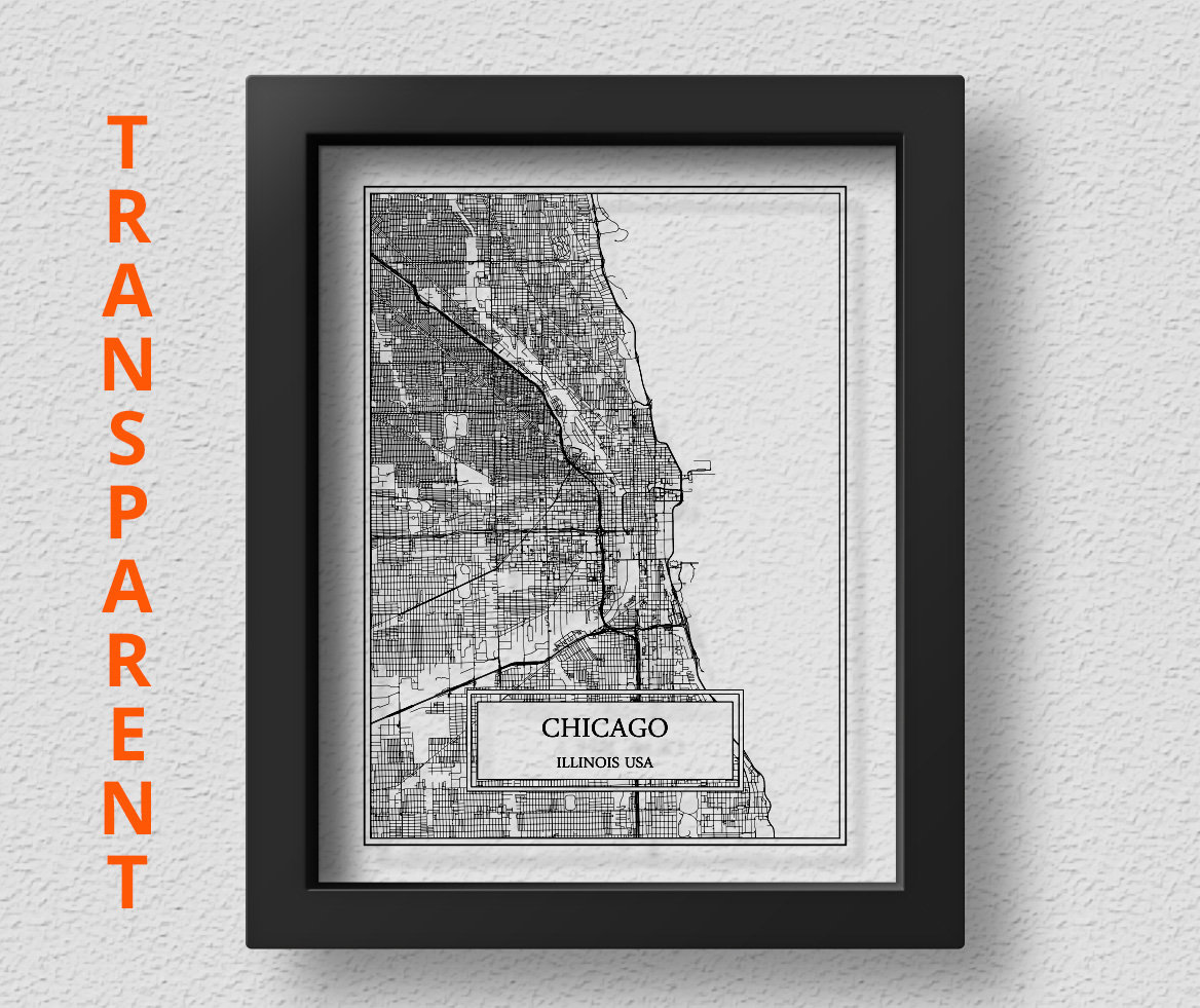 TRANSPARENT Chicago City Map Detailed Chicago Map Chicago Wall Art ...