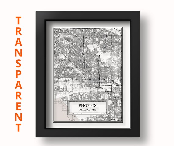 TRANSPARENT Phoenix City Map Detailed Phoenix Map Phoenix Wall | Etsy