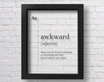 TRANSPARENT Awkward Funny Definition Print Dorm Decor Gift for | Etsy