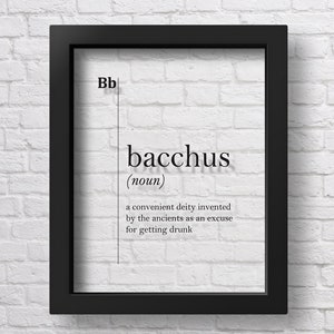 TRANSPARENT Bacchus Definition Print Wine Art Wine Lover Gift Wine Wall ...