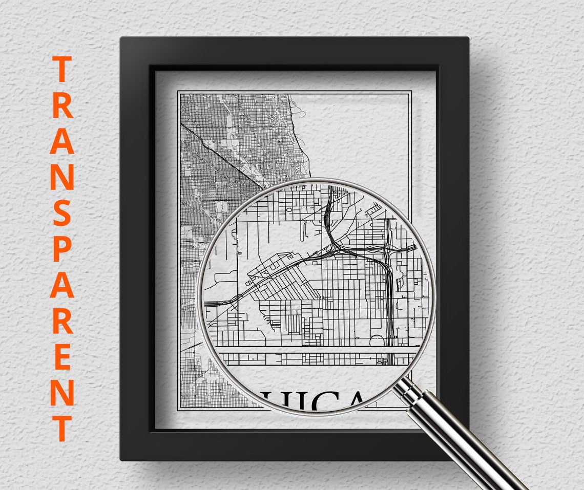 TRANSPARENT Chicago City Map Detailed Chicago Map Chicago Wall Art ...