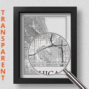TRANSPARENT Chicago City Map Detailed Chicago Map Chicago Wall Art ...