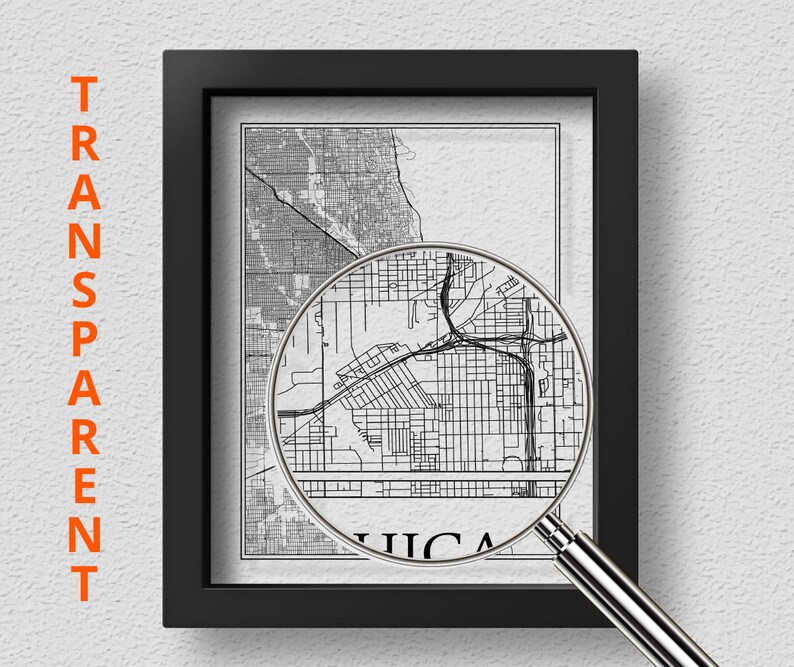 TRANSPARENT Chicago City Map Detailed Chicago Map Chicago Wall Art ...