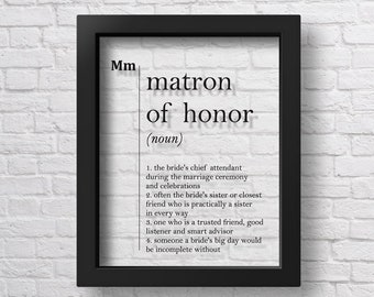 Matron of Honor Definition Print Gift for Matron of Honor Modern Print ...