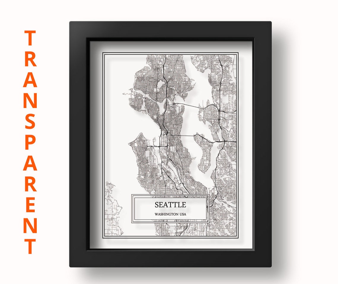 TRANSPARENT Seattle City Map Detailed Seattle Map Seattle Wall - Etsy