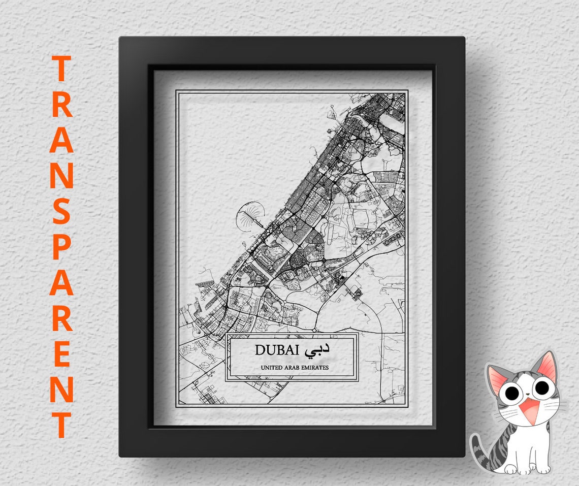 TRANSPARENT Dubai City Map Detailed Dubai Map Dubai Wall Art - Etsy