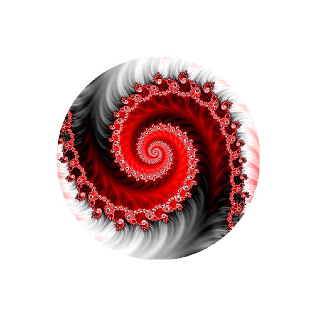 1 Cabochon in Spiral Round Glass, Fractale, Red, Grey - Etsy