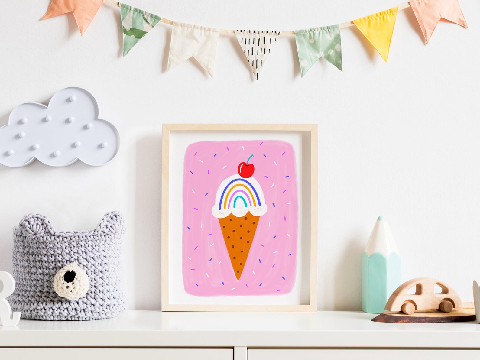 Rainbow Ice Cream Print in Pink, Nursery Bedroom Decor, Girls Print ...