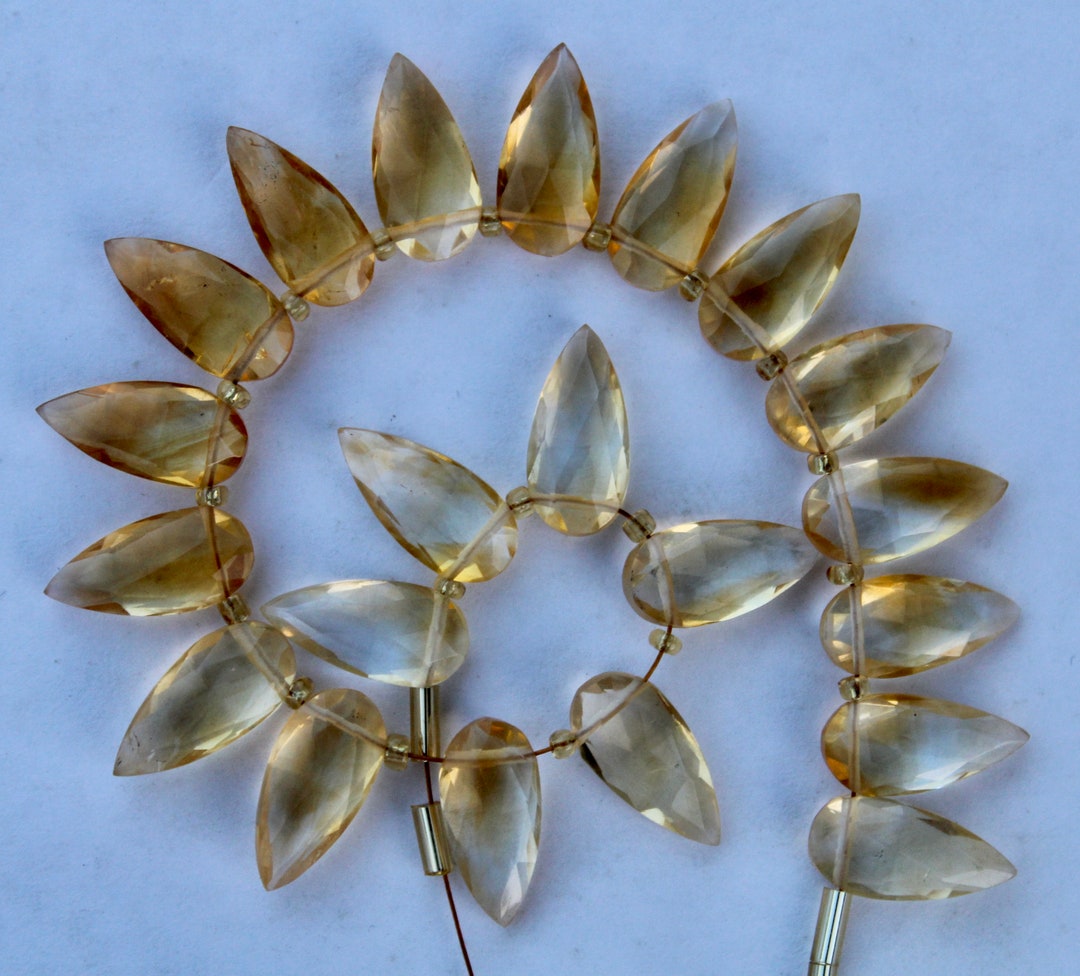 Natural 20 Pieces Faceted Pear Shape Citrine Gemstone Briolette Beads ...