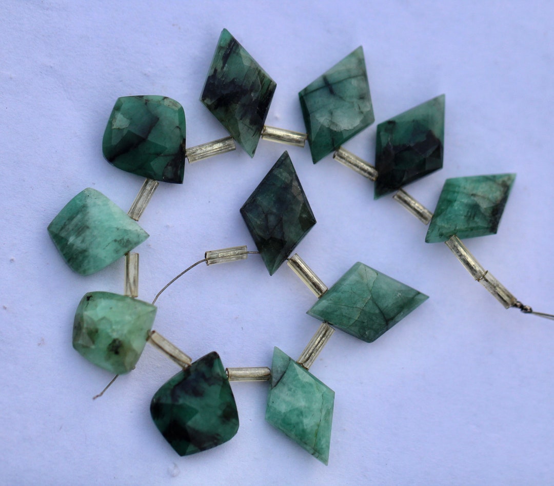 Natural 11 Peace Faceted Rhombus and Leaf Emerald Briolette Gemstone ...