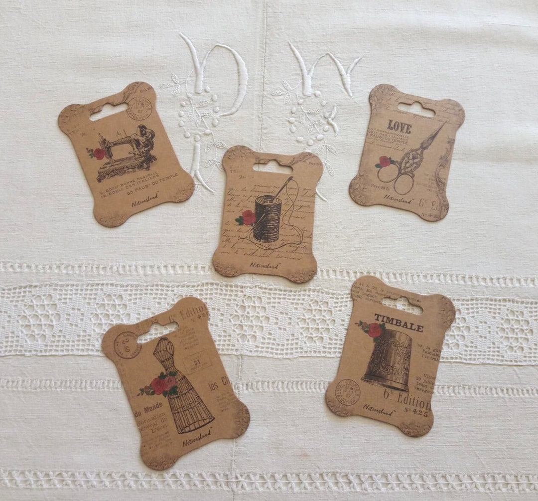 Set of 5 Retro Spool Cards / Spool Cards for Thread or Lace / Cardboard ...