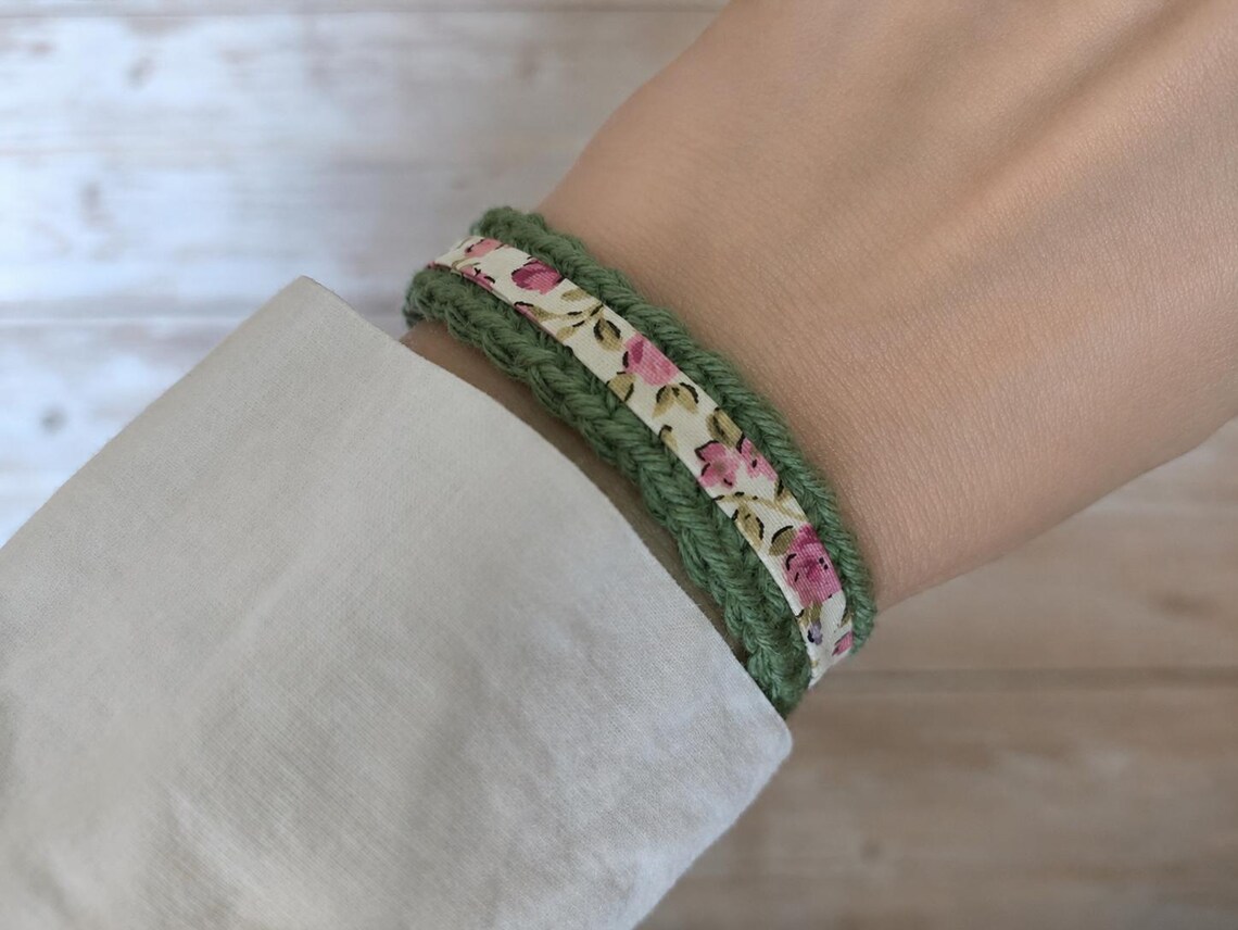 Boho Crochet Bracelet With Liberty Fabric / Handmade Bracelet / Crochet ...