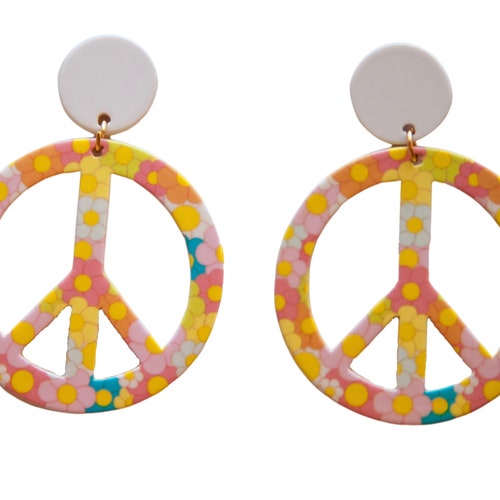 60s Smiley Flower Power Groovy Earrings - Etsy