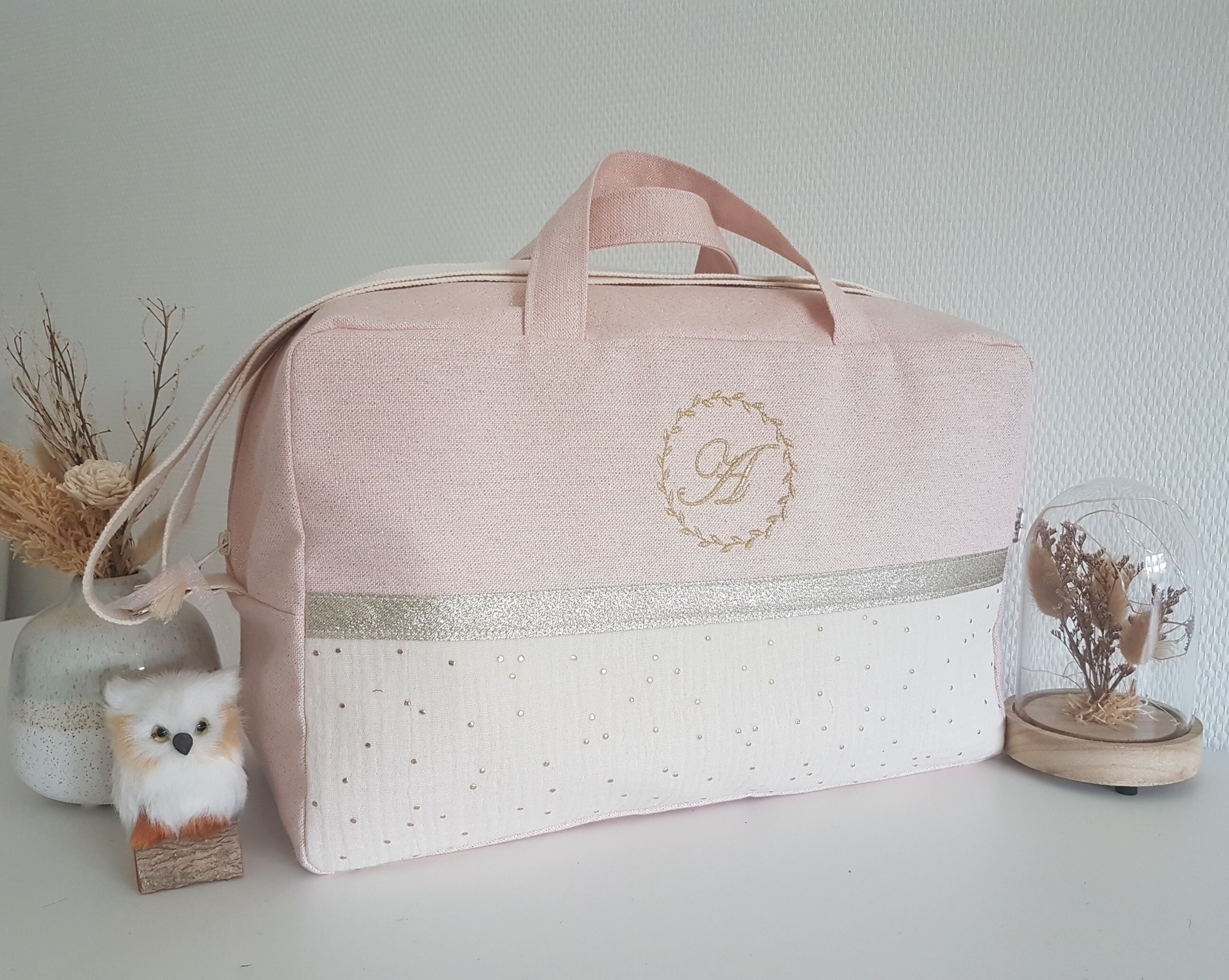 Baby Customizable Diaper Bag, Travel Bag, Brilliant Pale Pink Cotton ...
