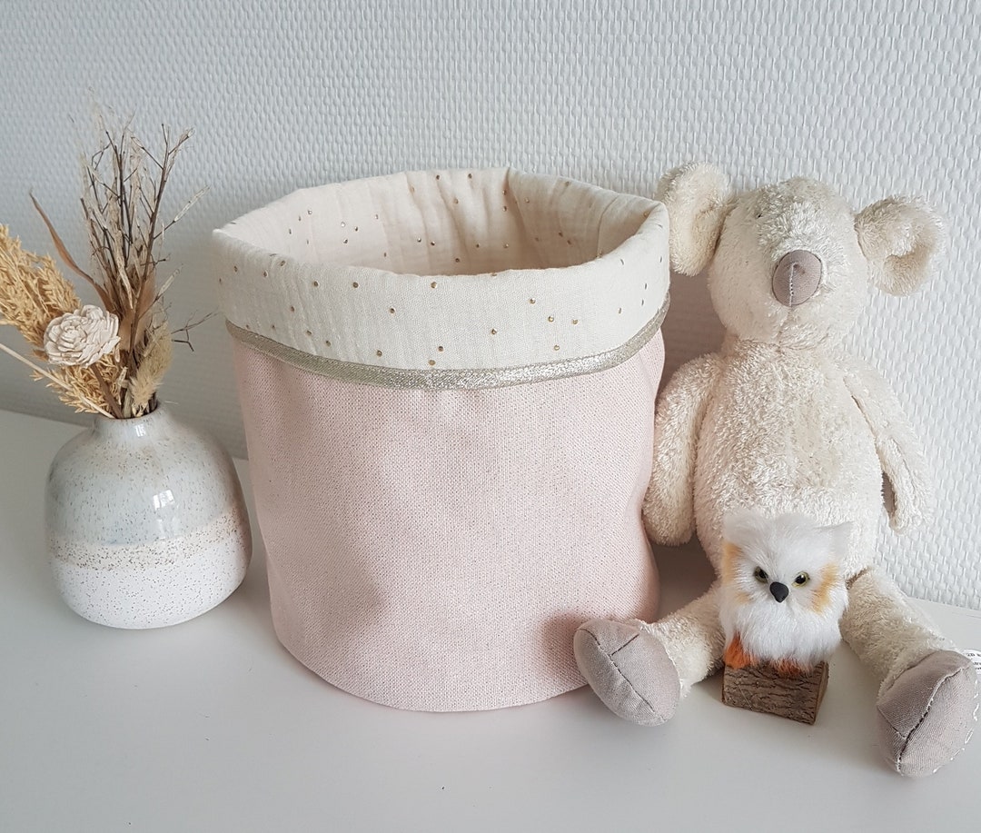 Big Storage Basket for Baby Girl's Room. Taupe With White Peas Cotton ...
