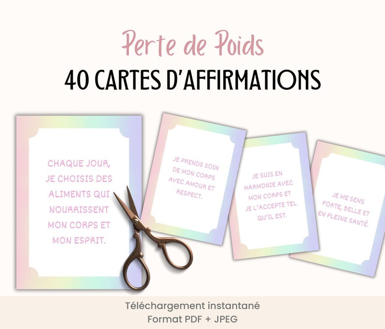 Printable Positive Affirmations Card in French, Weight Loss Cards, Well ...