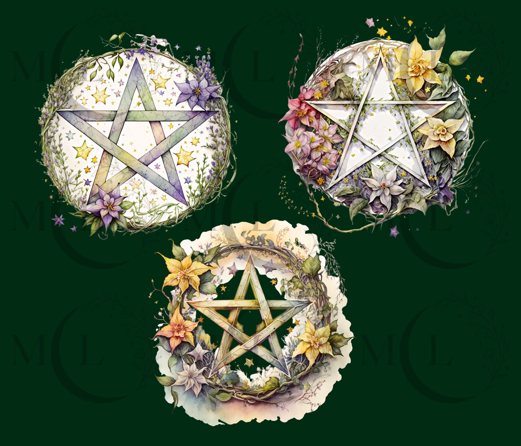 Spring Pentagrams Clip Art, Art for Witch, Mystical Symbol, Grimoire ...