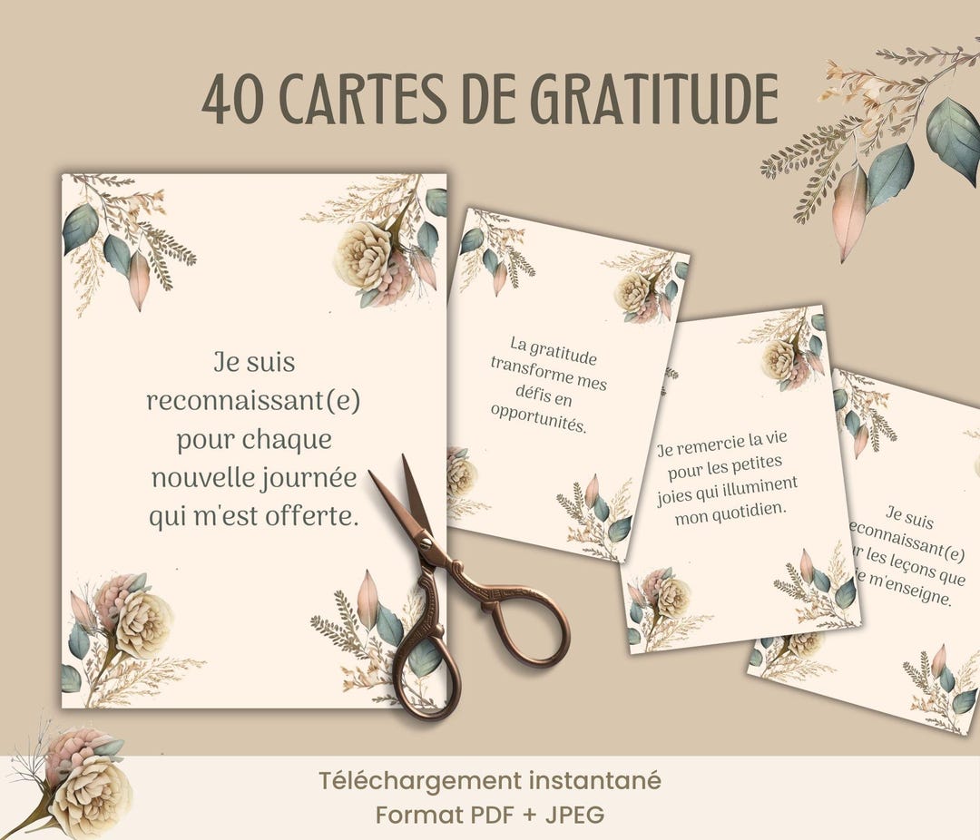 Printable French Gratitude Card, Visualization Board, Mental Health ...