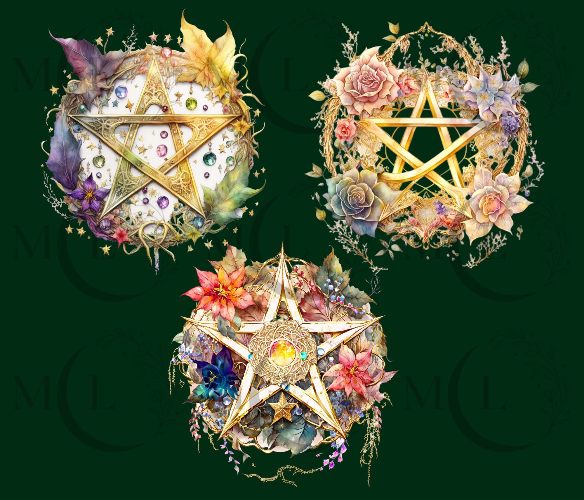 Spring Pentagrams Clip Art, Art for Witch, Mystical Symbol, Grimoire ...