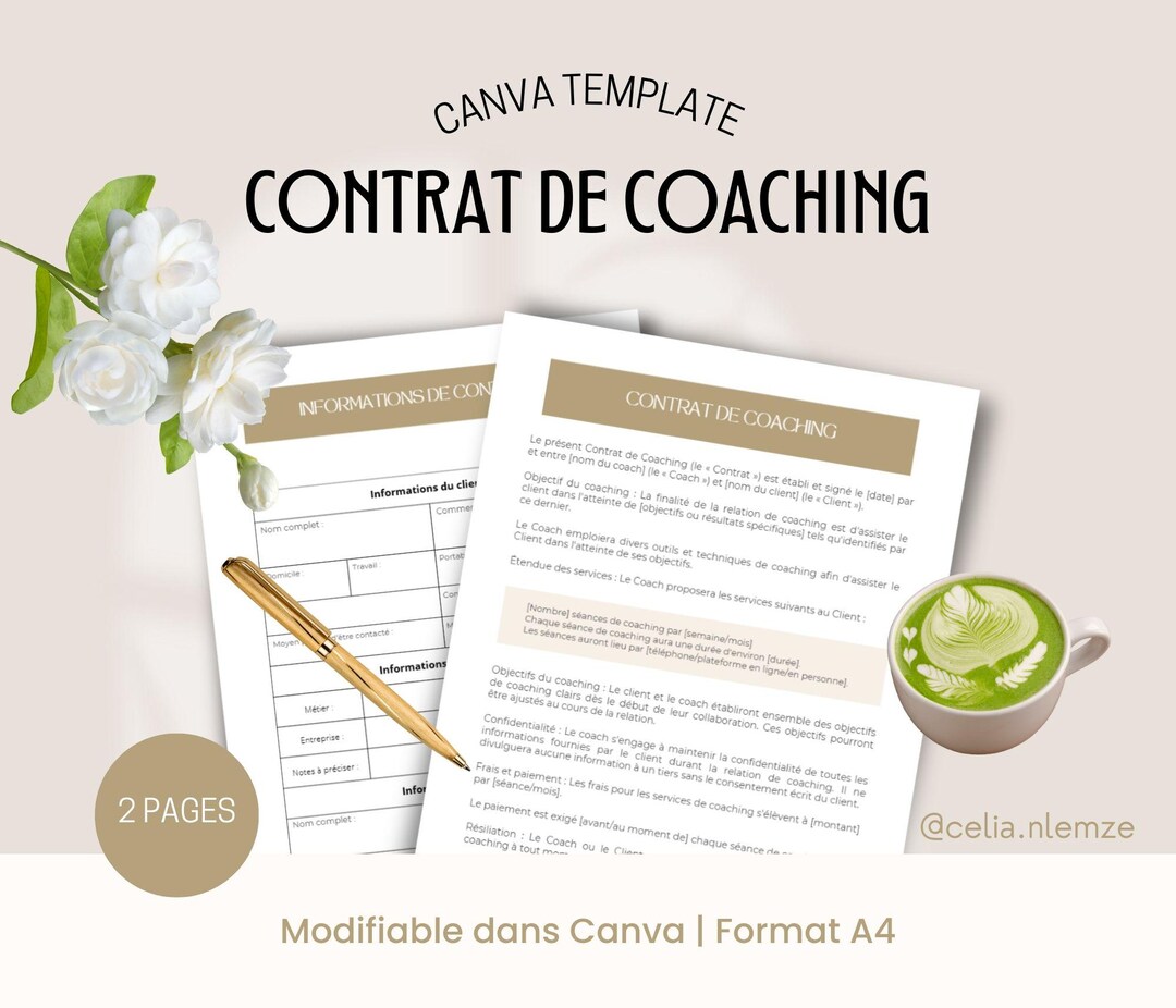 French Coaching Contract Template, French Coaching Tool, Professional ...