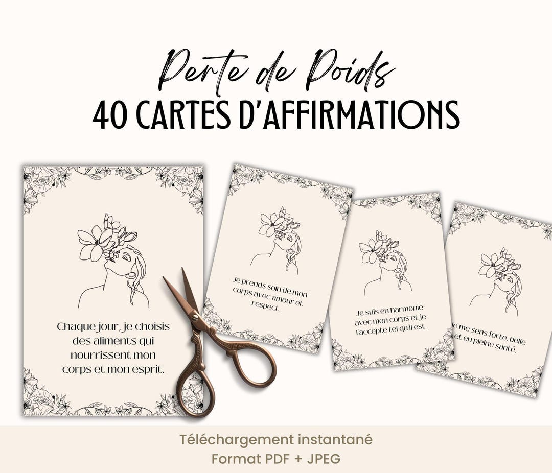 Printable Positive Affirmations Card in French, Weight Loss Cards, Well ...