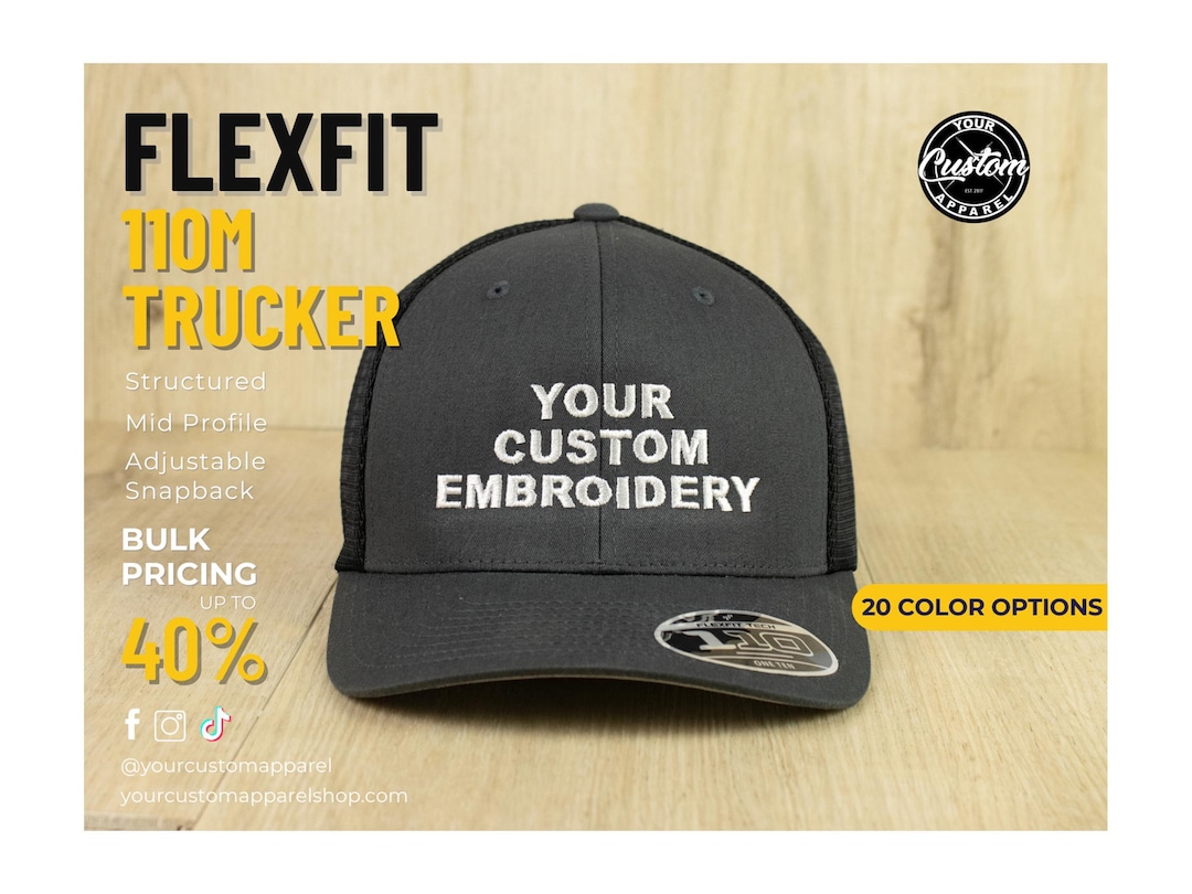 Custom Embroidered Flexfit 110M Trucker Hat: Personalized Mesh Snapback Cap - Etsy