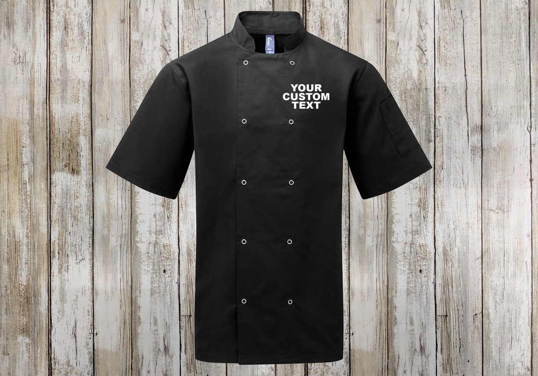 Custom Embroidered Chef Coat: Personalized Short Sleeve, Studded Front ...
