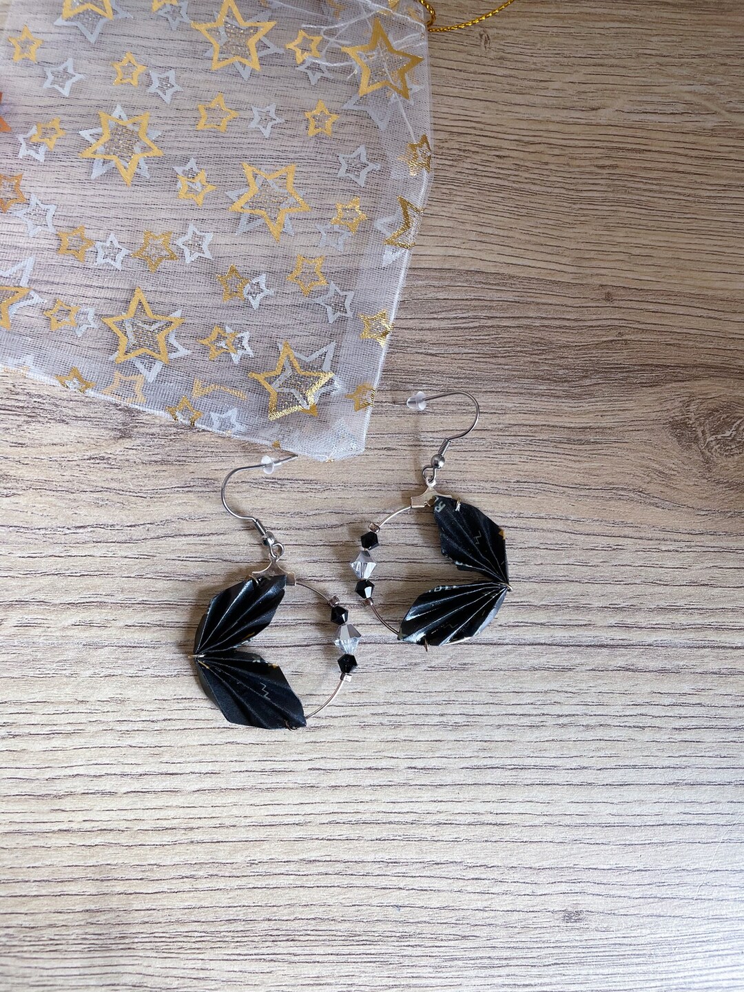 Origami Jewelry Origami and Swarovski Spring Hoop Earrings - Etsy Denmark