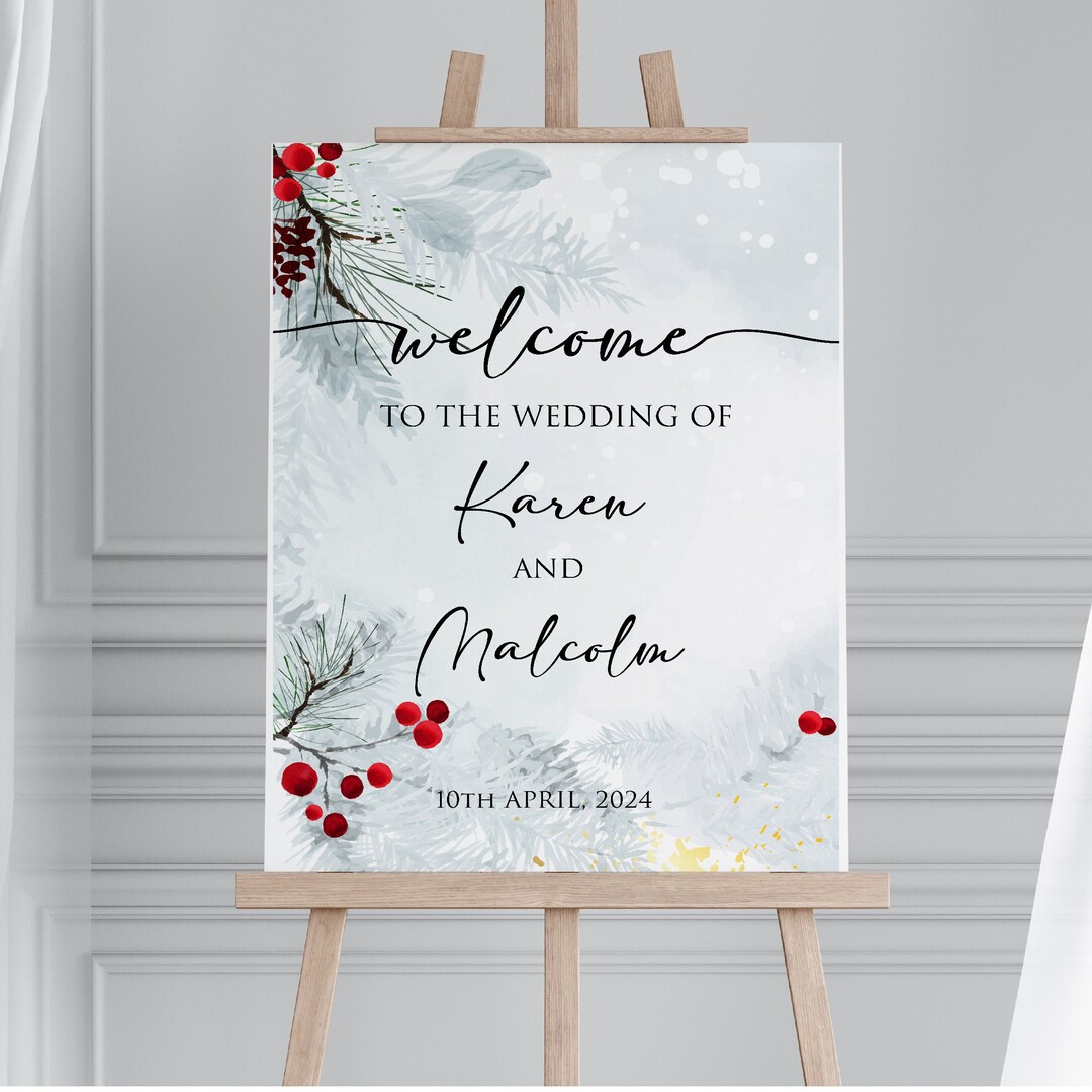 Personalised Winter Wedding Welcome Sign TLPCW0012 Physical or Digital ...