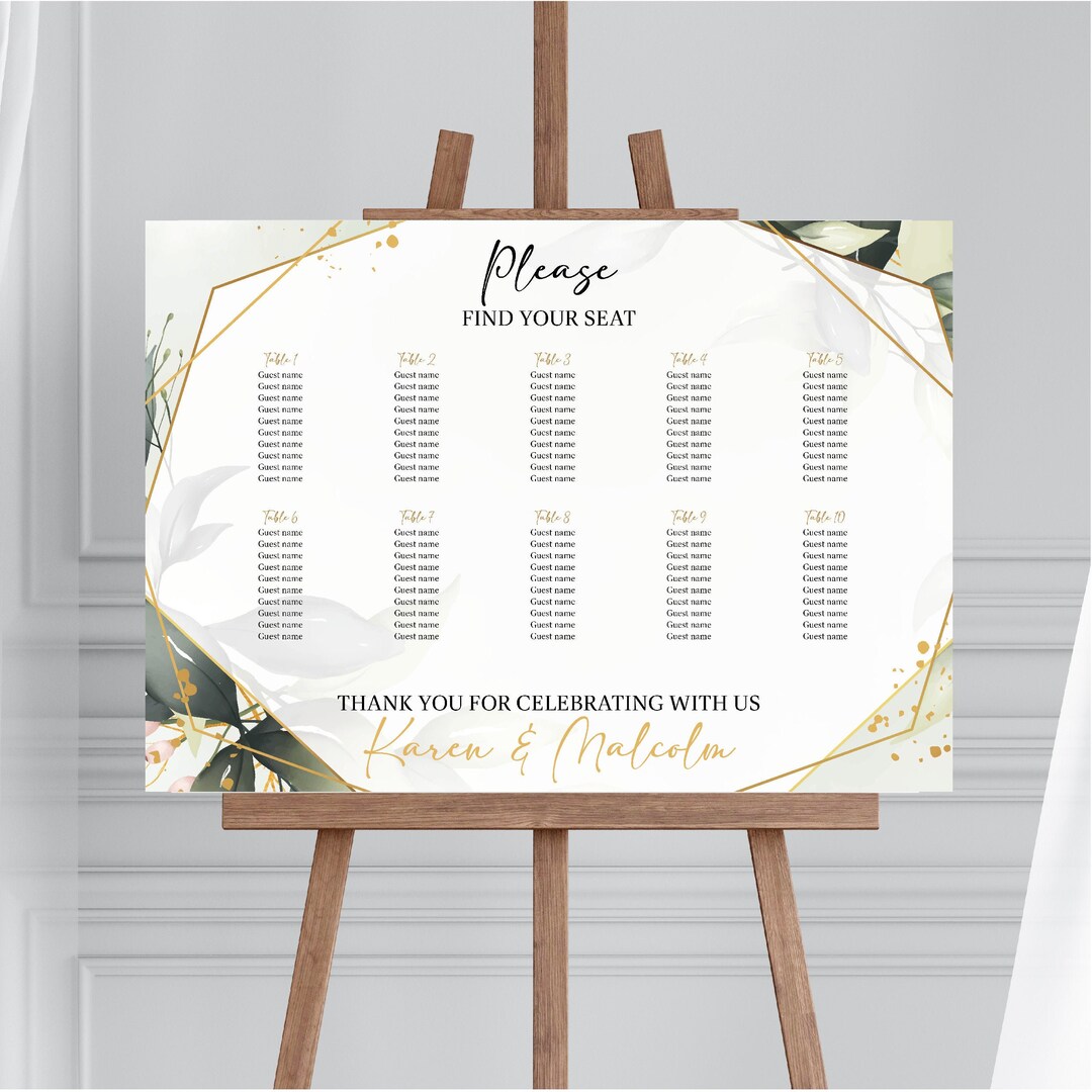 Personalised Board Wedding Seating Chart: Floral Table Plan Sign ...