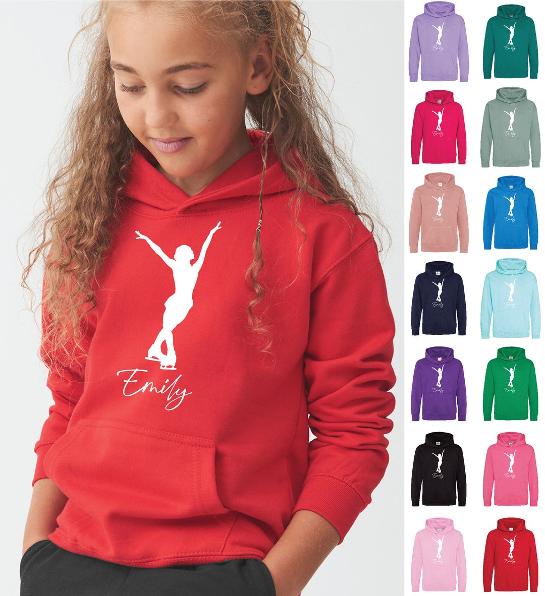 Kids Personalised Ice Skating Hoodie B GD57B - Any Name | Custom Hoodie ...