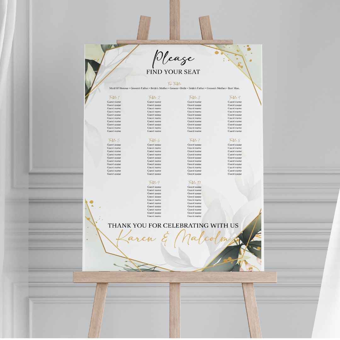 Personalised Board Wedding Seating Plan Board: A1/A2 Portrait (physical ...