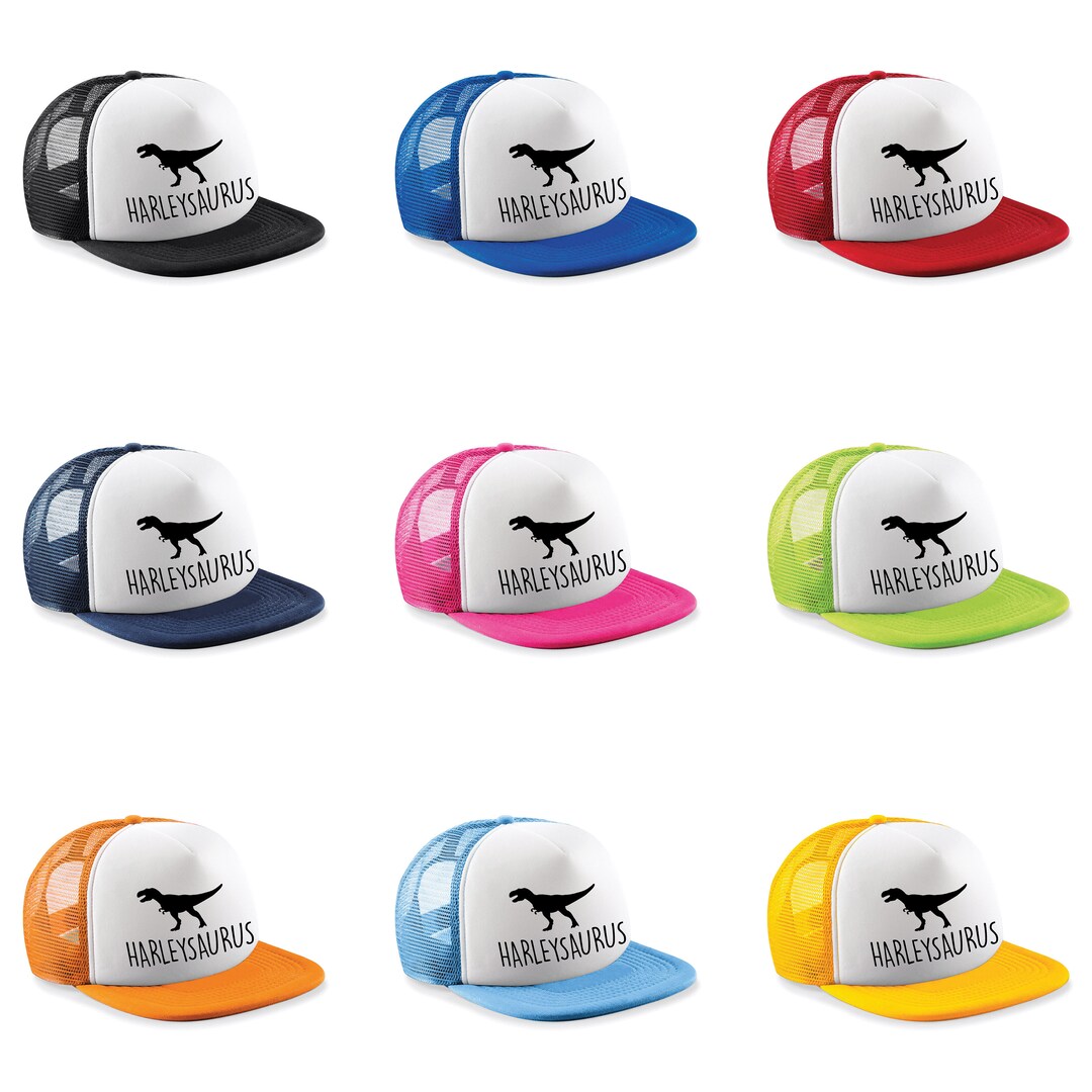 T-rex Kids Personalised Dinosaur Trucker Hat B645B Snapback - Any Name ...