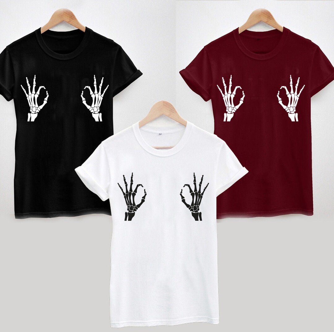 Pinching Skeleton Hands on Boobs T-shirt, Funny, Rude, Halloween, Bones ...
