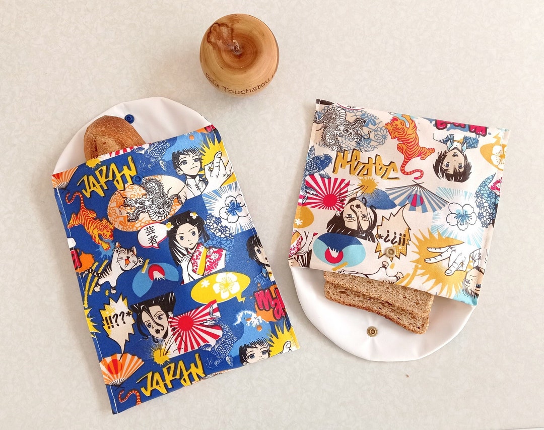 Pochette à sandwich imperméable coton enduit et tissu PUL alimentaire ...