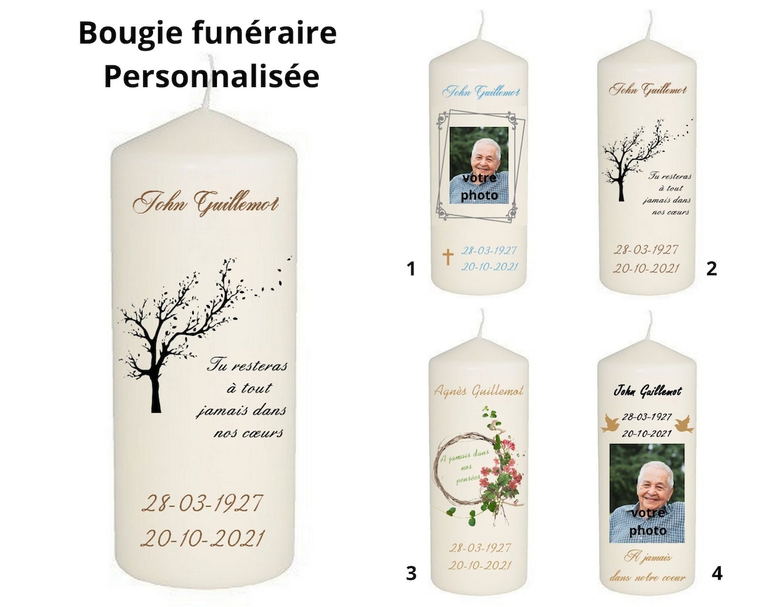 Bougie Personnalisée Funéraire 14cm de hauteur, Inscriptions et 4 ...