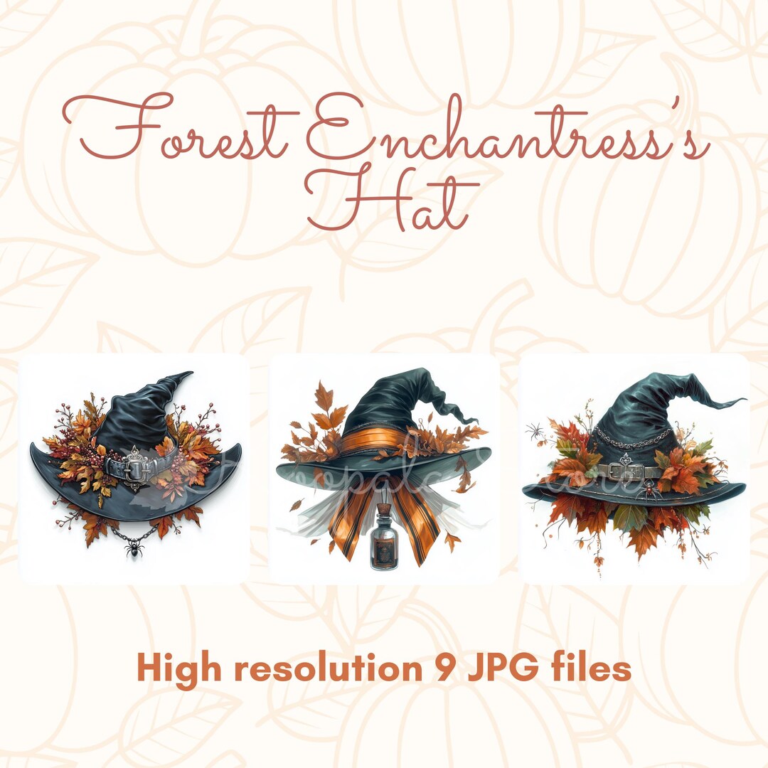 Enchanted Forest Witch Hat Clipart Set Magical Halloween Digital Art, Mystical Woodland Witch ...