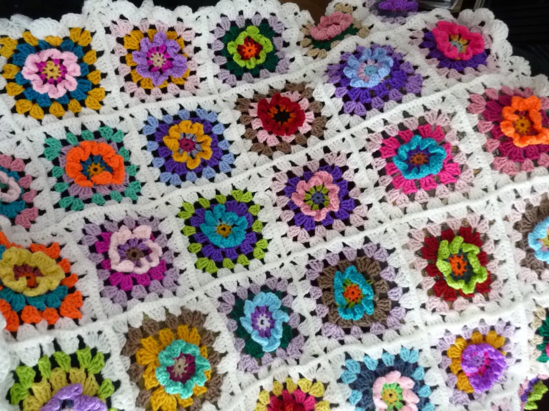Boho/gypsy Style Blanket/plaid, Granny Square Crochet, Granny Square ...