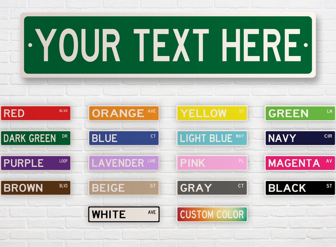 Custom Color Metal Street Sign - Personalized Name, Road Suffix, and ...