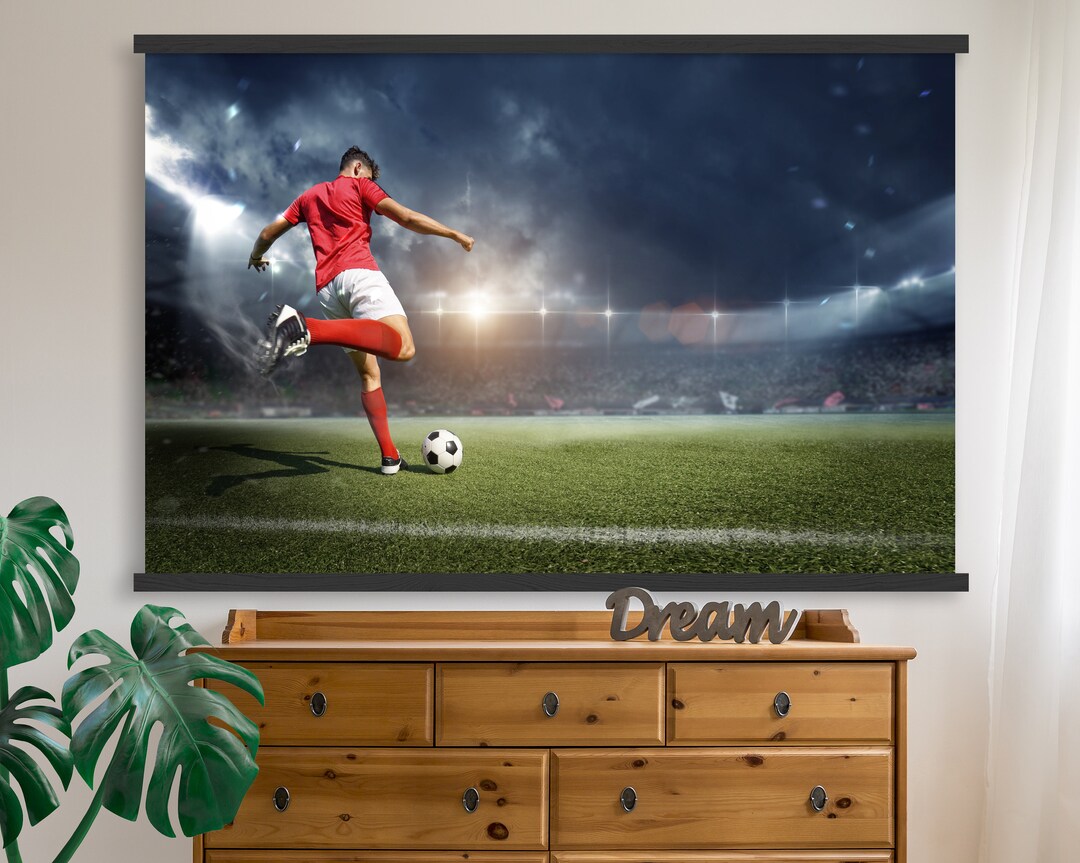 Canvas Wall Mural - Soccer - Wall Art Display With Wooden Bars - Etsy