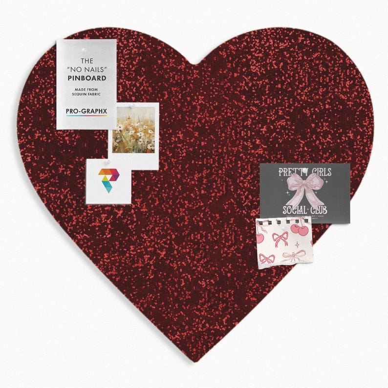 Pro-graphx No Nails Pinboard SEQUIN HEART | Recycled Fabric Bulletin ...
