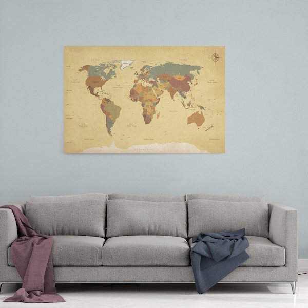 Stretched Canvas World Map Wall Art - Etsy