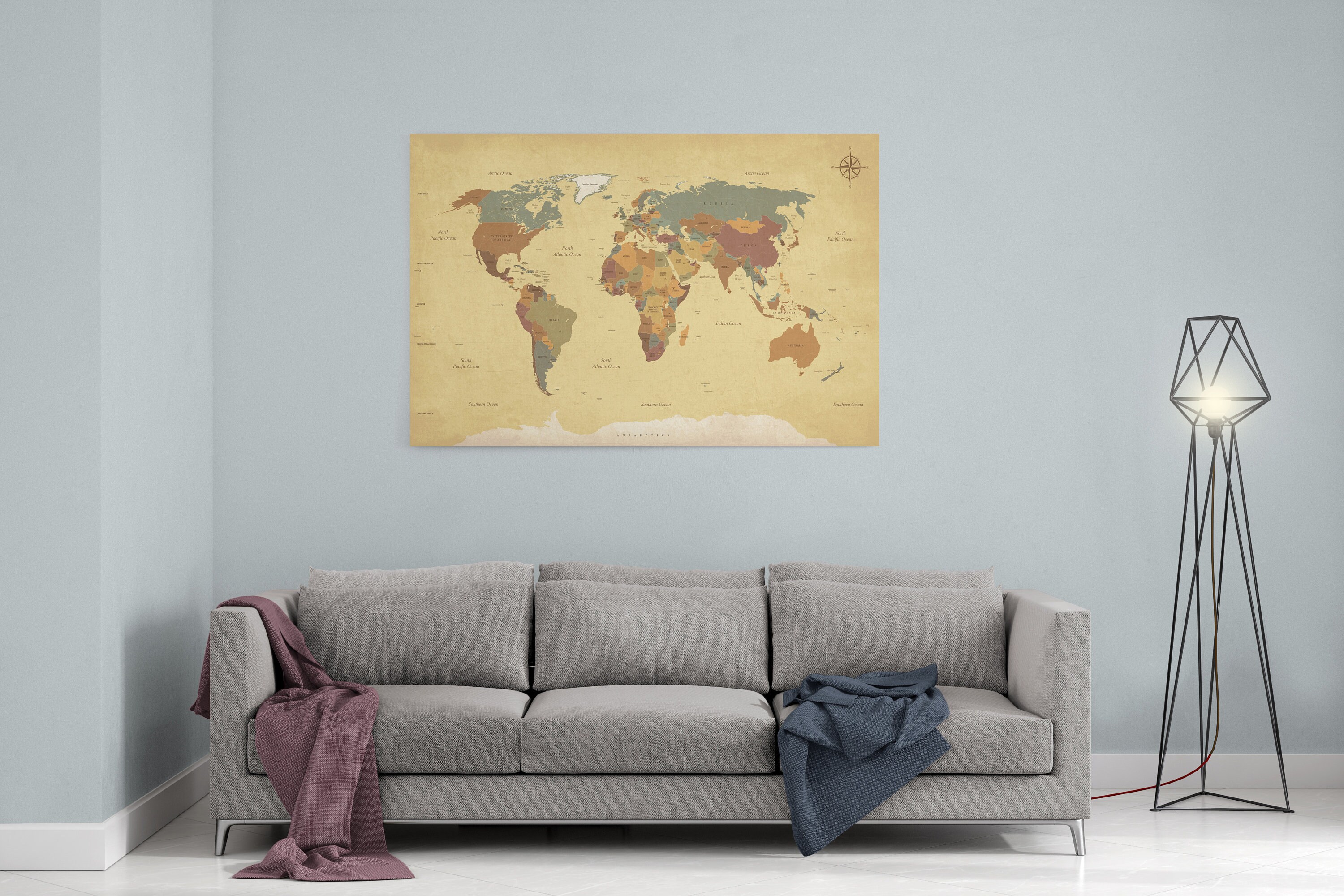 Vintage World Map- 24" X 36" Stretched Canvas - Etsy