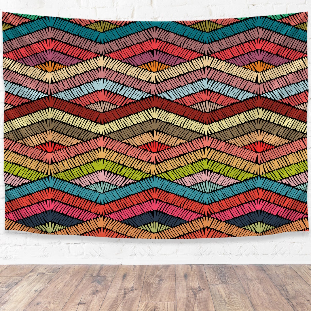 Pro-graphx Tapestry Embroidery Pattern Ripple 53" X 70" - Boho Wall ...