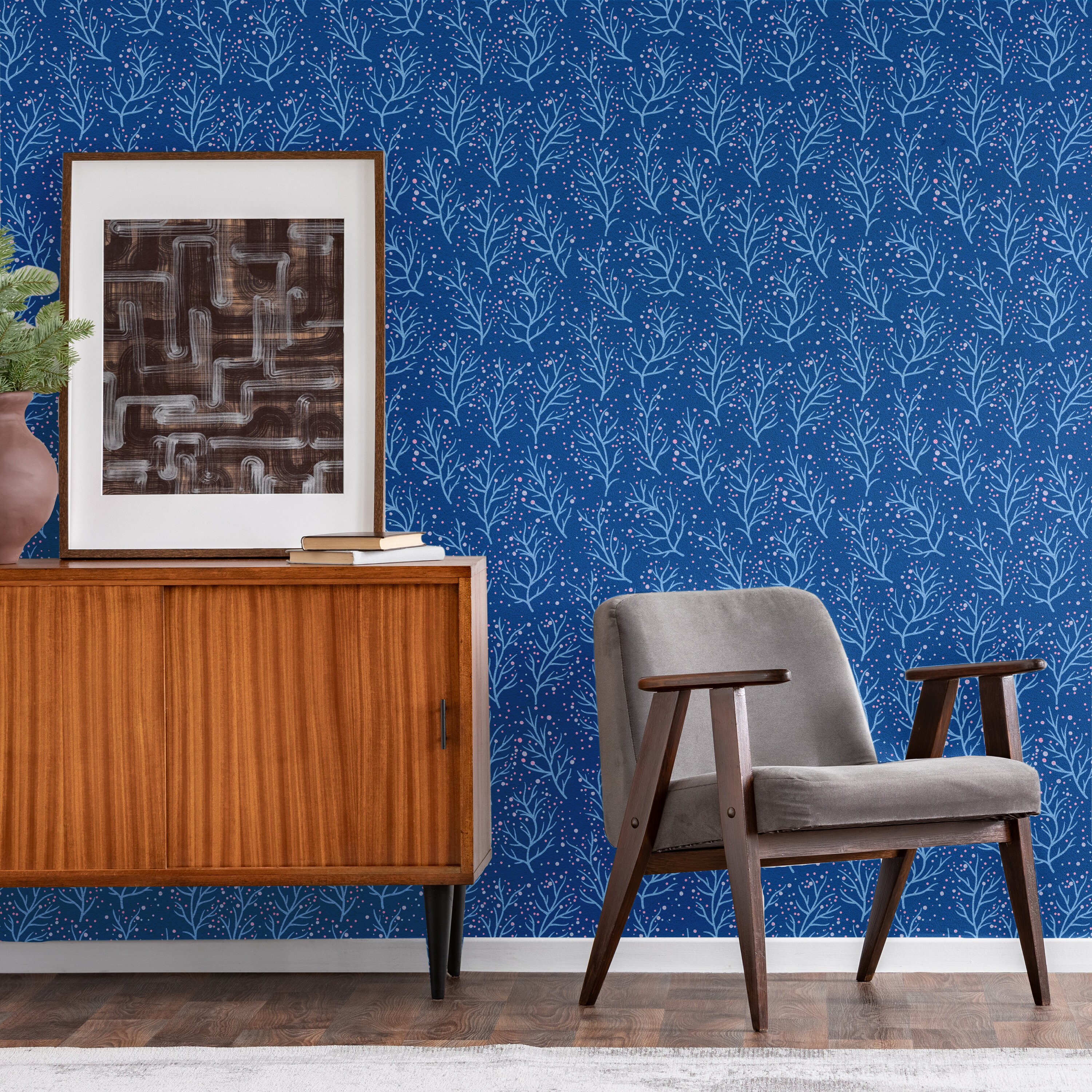 Peel and Stick Wallpaper - Blue Coral - Removable Wall Paper Mural ...