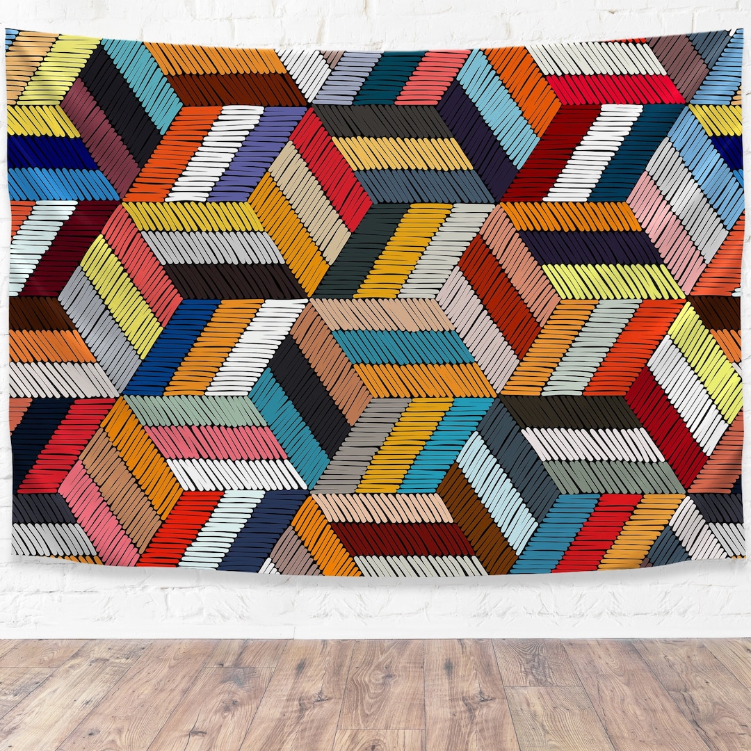 Pro-graphx Tapestry Embroidery Pattern Cube 53 X 70 Boho Wall Hanging ...