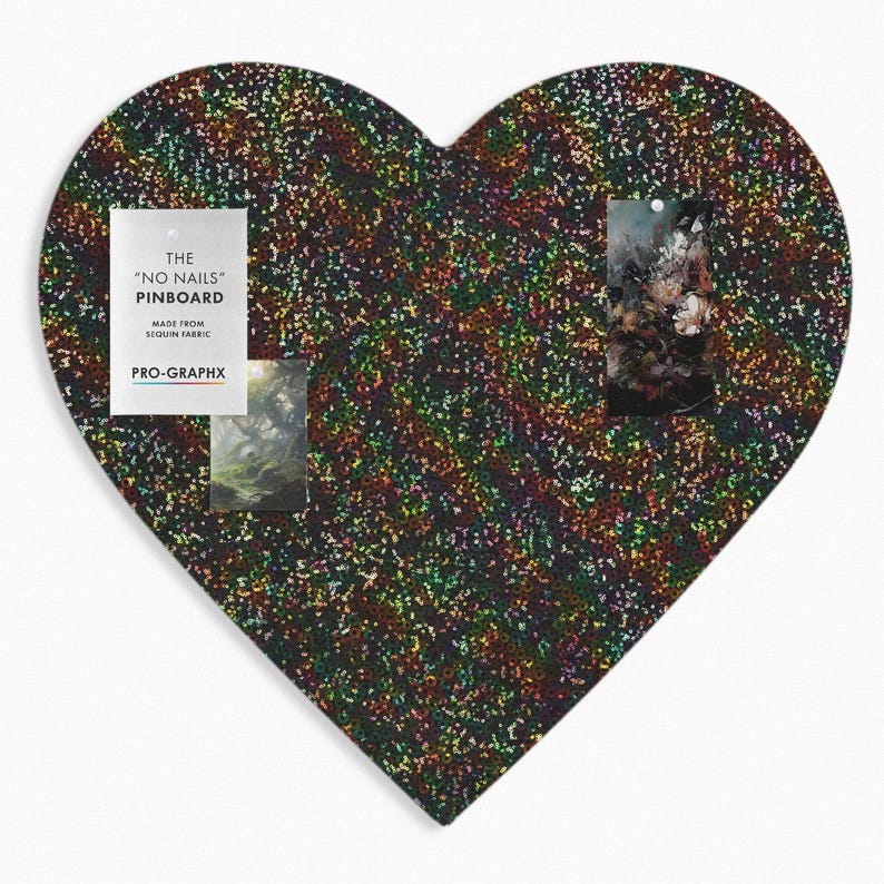Pro-graphx No Nails Pinboard SEQUIN HEART | Recycled Fabric Bulletin ...