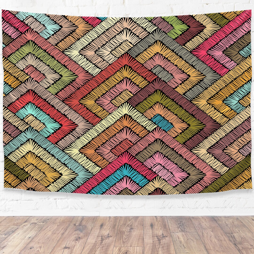 Pro-graphx Tapestry Embroidery Pattern Diamond 53" X 70" - Boho Wall ...