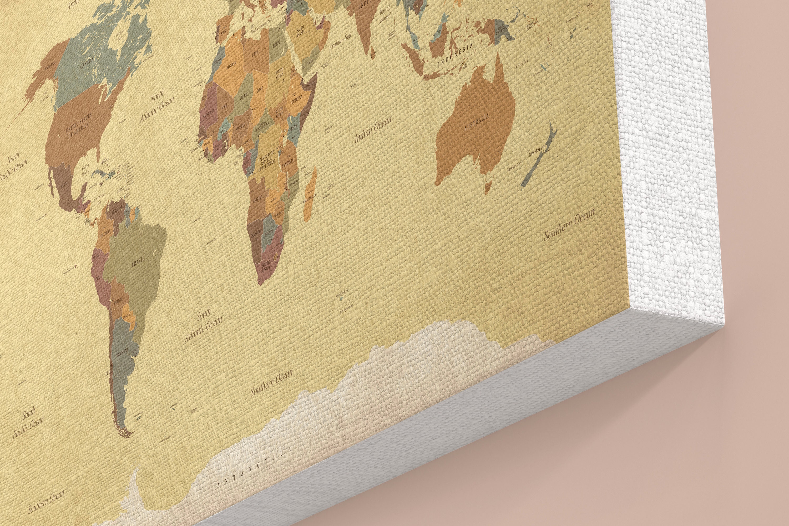 Vintage World Map- 24" X 36" Stretched Canvas - Etsy
